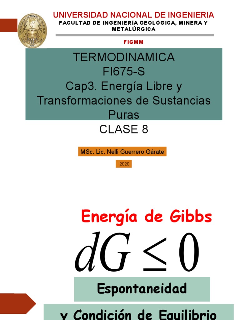 Clase9 Cap3 Clase6 Energía de GIBBS - Derivación y Prop | PDF | Energía libre de Gibbs ...