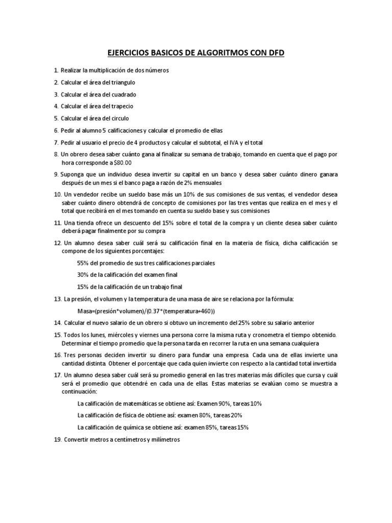 Ejercicios Basicos de Algoritmos Con DFD | PDF | Prueba (evaluación) | Salario