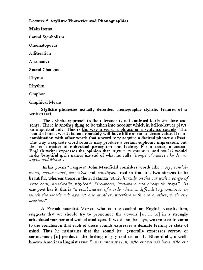 Lecture 5. Stylistic Phonetics and Phonographics Main Items | PDF ...