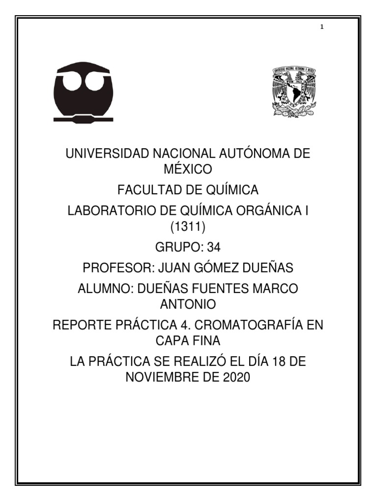 Reporte P4 PDF | PDF | Cromatografía de capa fina | Cromatografía