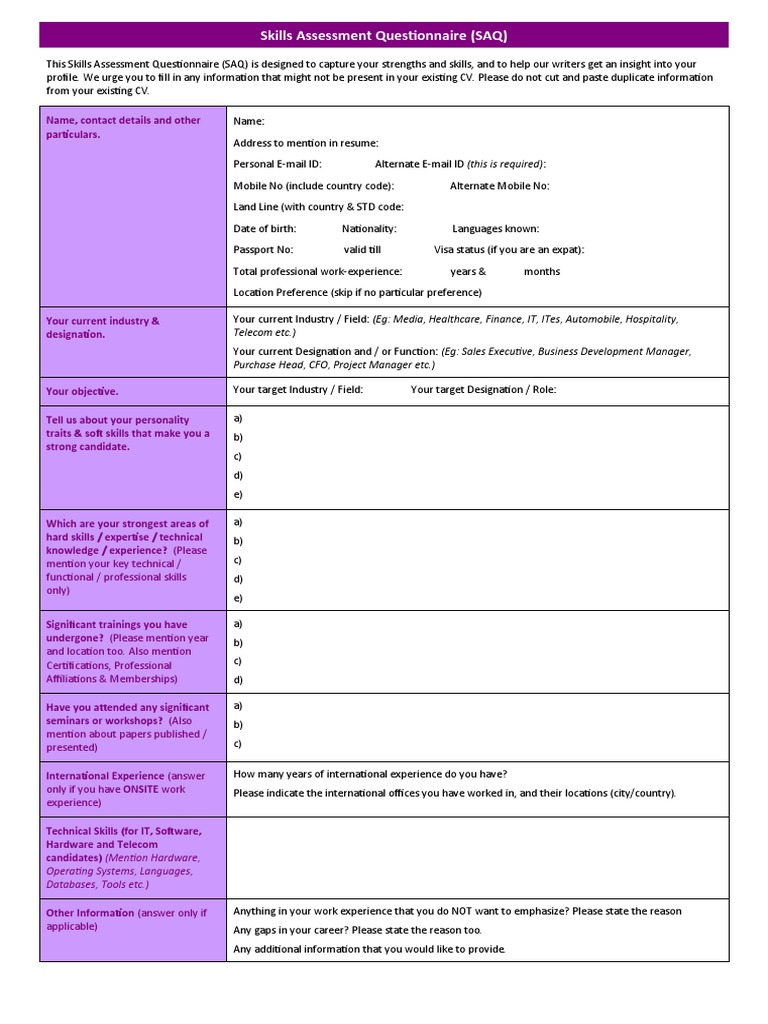 Skills Assessment Questionnaire (SAQ) | PDF | Computing | Computing And ...