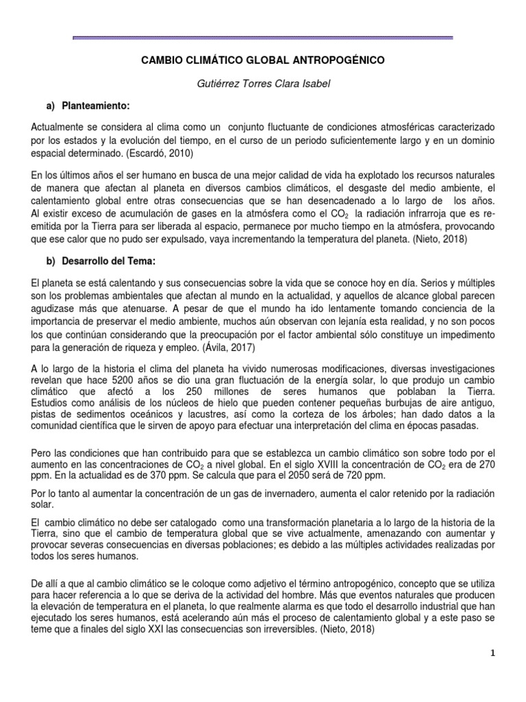 Cambio Climático Global Antropogénico | PDF | Gases de efecto ...