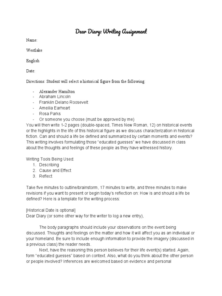 Dear Diary Writing Activity 1 | PDF