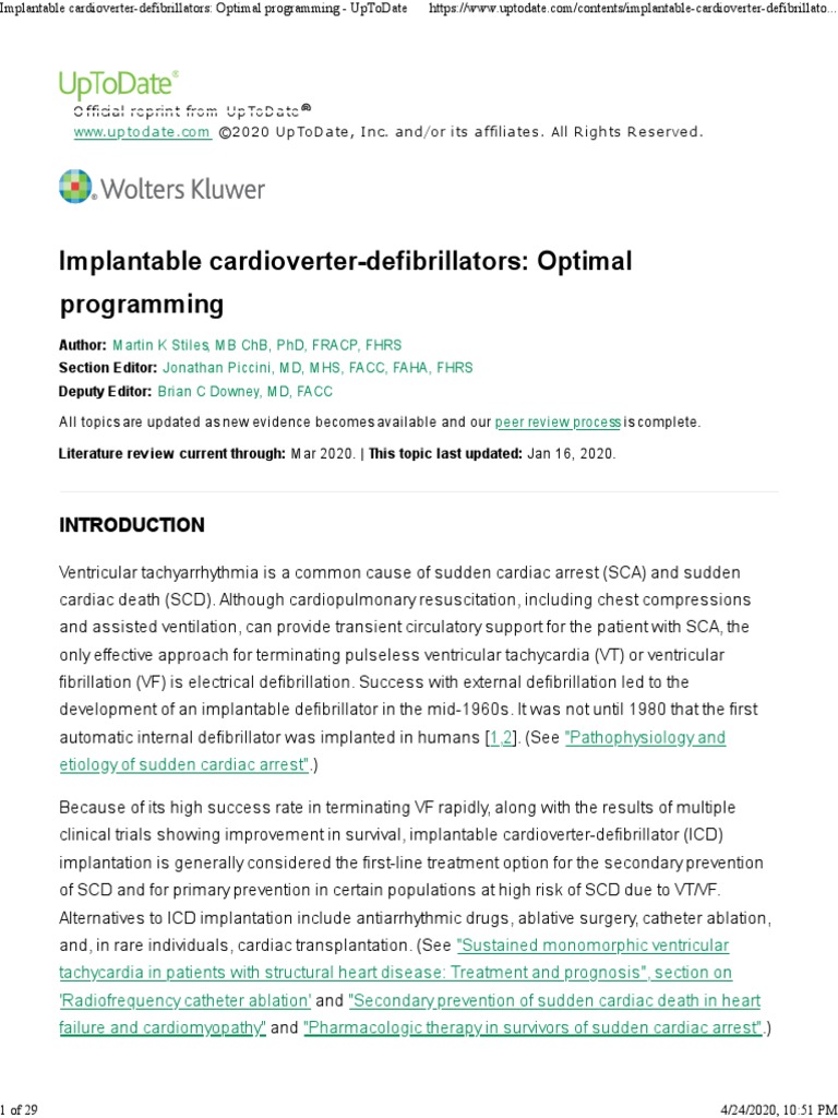 Implantable Cardioverter-Defibrillators: Optimal Programming | PDF ...