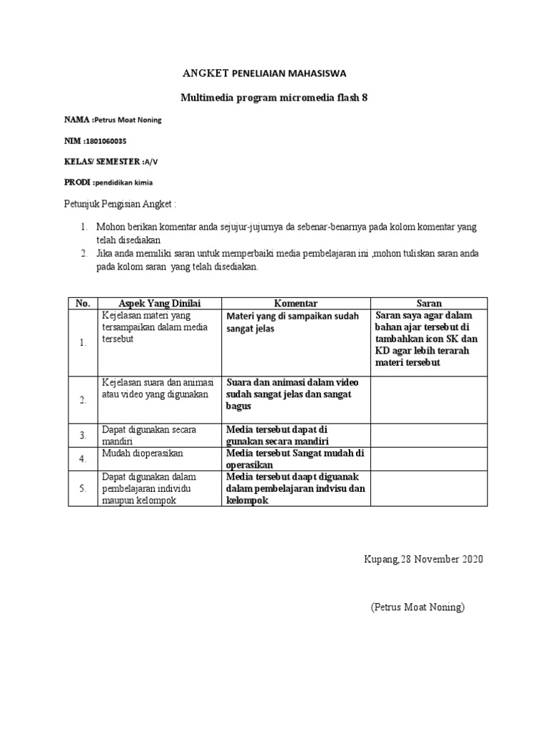 Angket Multimedia Asry | PDF
