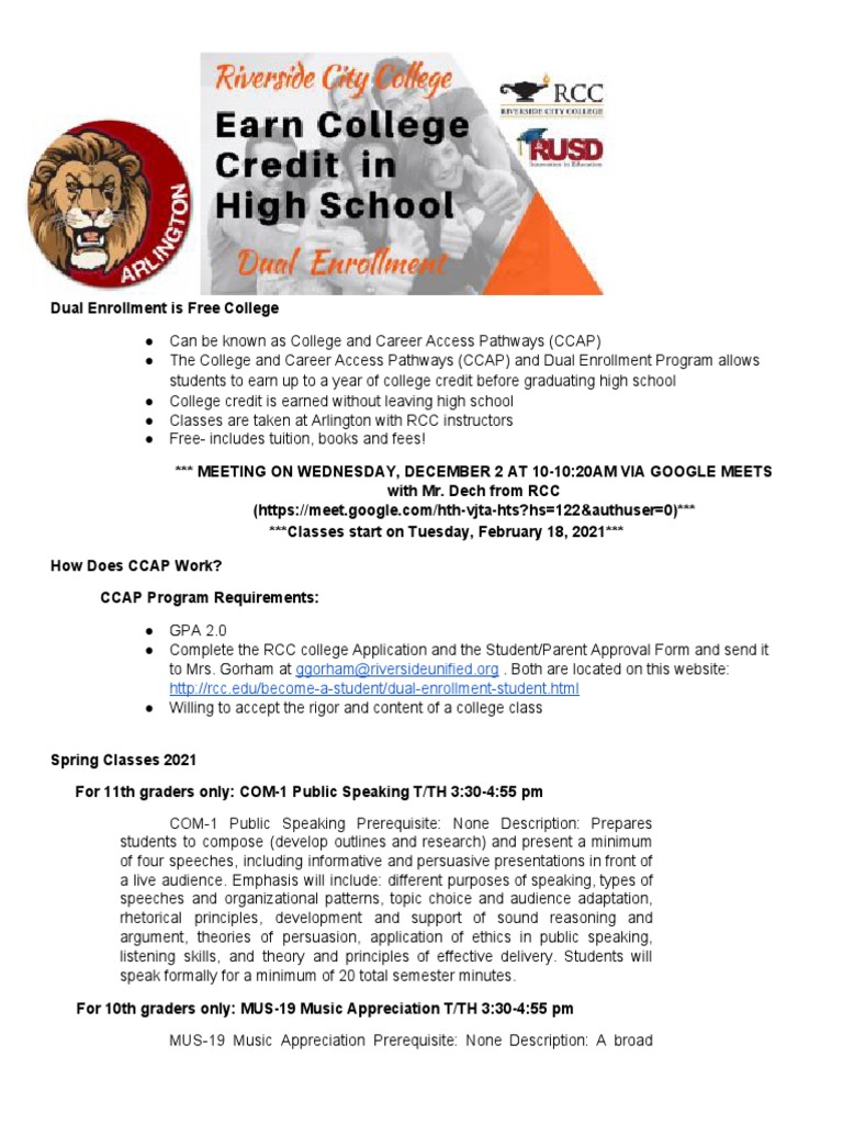 Dual Enrollment Is Free College Flyer | PDF | Public Speaking | Course ...