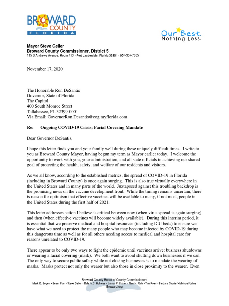 Geller Letter To Governor DeSantis Facial Covering Mandate | PDF ...