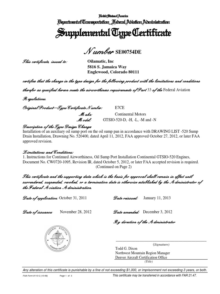Supplemental Type Certificate: N Umber | PDF | Aircraft | Government ...