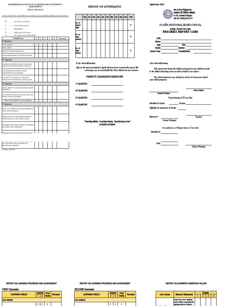 Form 138 - ONHS SeniorHigh Template | PDF | Value (Ethics) | Learning