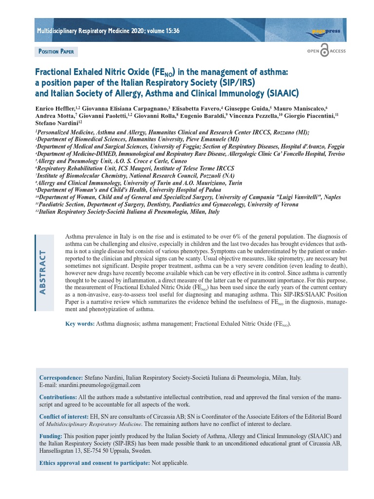 Feno Revision Sistematica Italia 2020 | PDF | Nitric Oxide Synthase ...