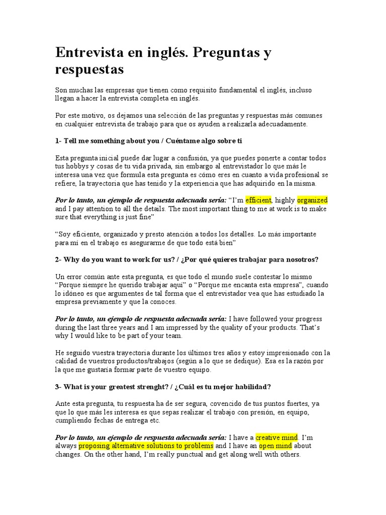 Entrevista de Trabajo en Ingles | PDF | Entrevista de trabajo | Métodos ...