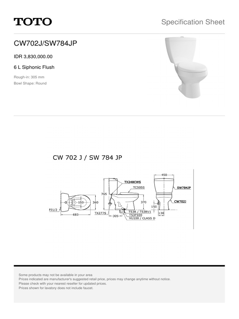 Kloset Toto cw702j-sw784jp | PDF