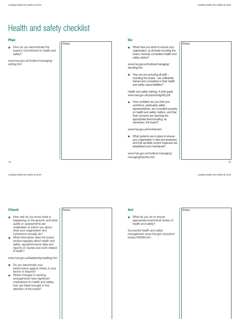 Health and Safety Checklist: Do Plan | PDF | Occupational Safety And ...