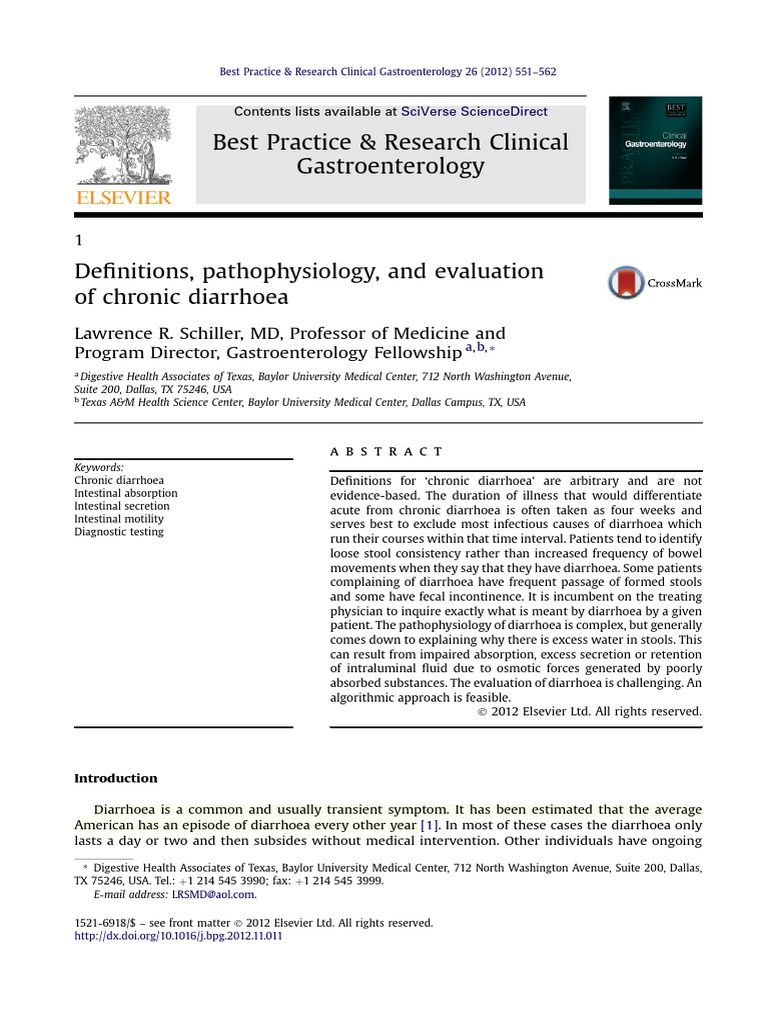 Chronic Diarrhea: Definitions and Evaluation | PDF | Human Feces | Diarrhea