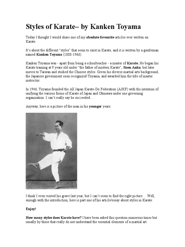 Styles of Karate - by Kanken Toyama | PDF | Karate | Japanese Martial Arts