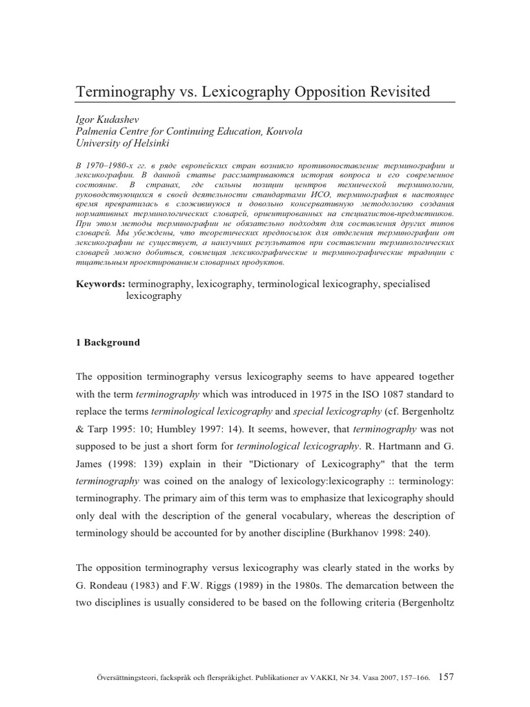 Terminography vs. Lexicography Opposition Revisited | PDF ...