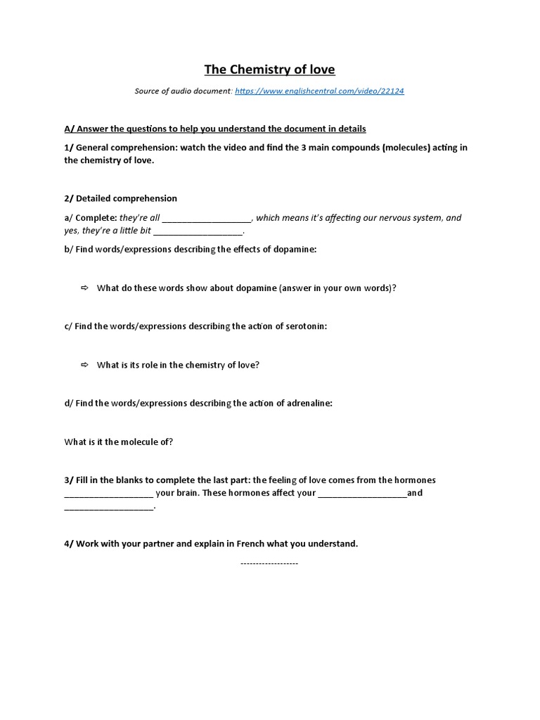 3 - The Chemistry of Love - Worksheet | PDF | Career & Growth ...