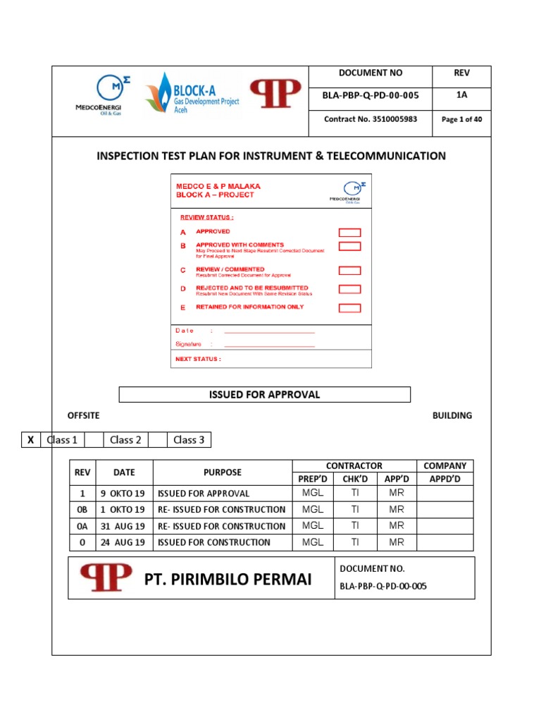 Inspection Test Plan For Telecommunication Pdf Electrical Wiring