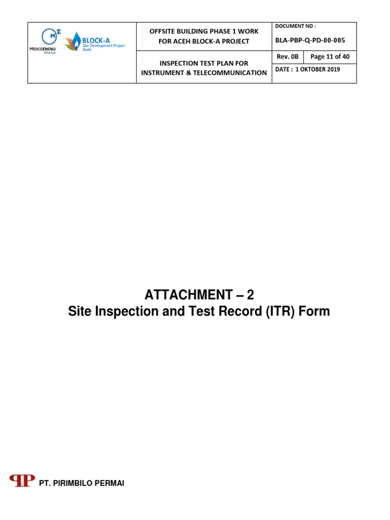 Attachment - 2 Site Inspection and Test Record (ITR) Form | PDF