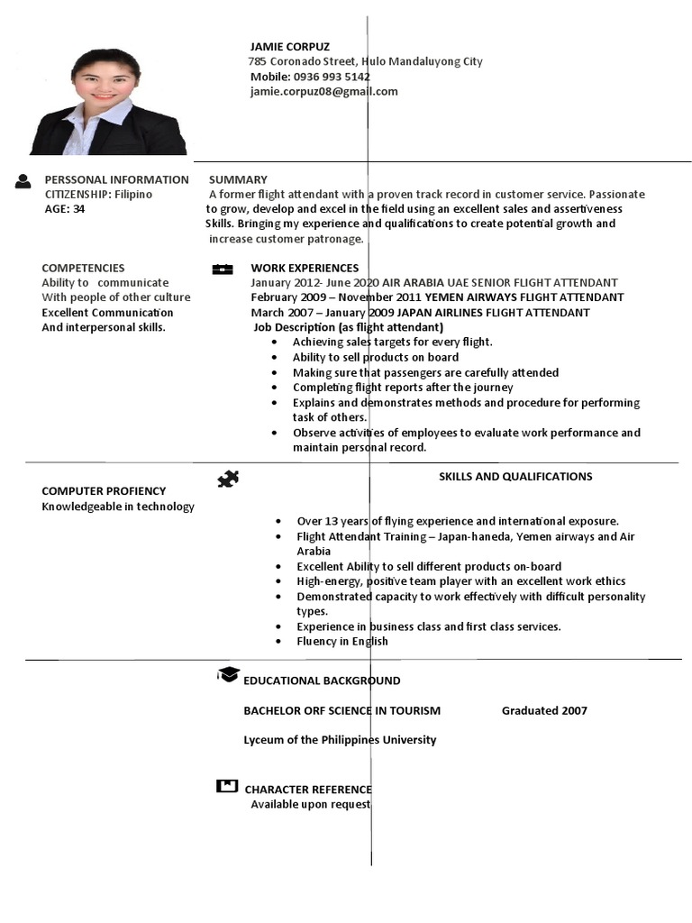 Jamie CV | PDF | Flight Attendant | Cognition