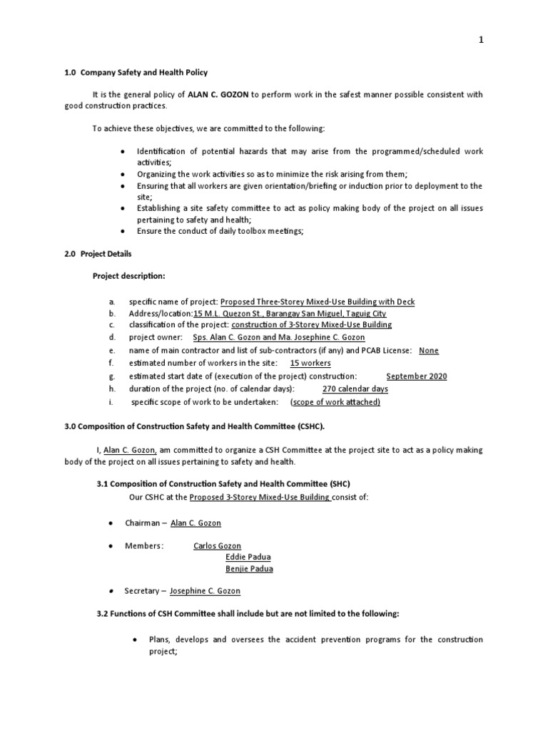 Simplified CHSP Template | PDF | Personal Protective Equipment ...