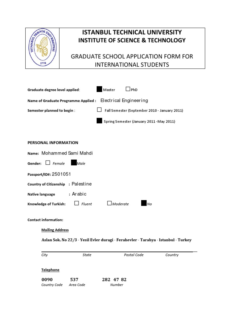 ITU - Application - Form Graduate Program | PDF | Postgraduate ...