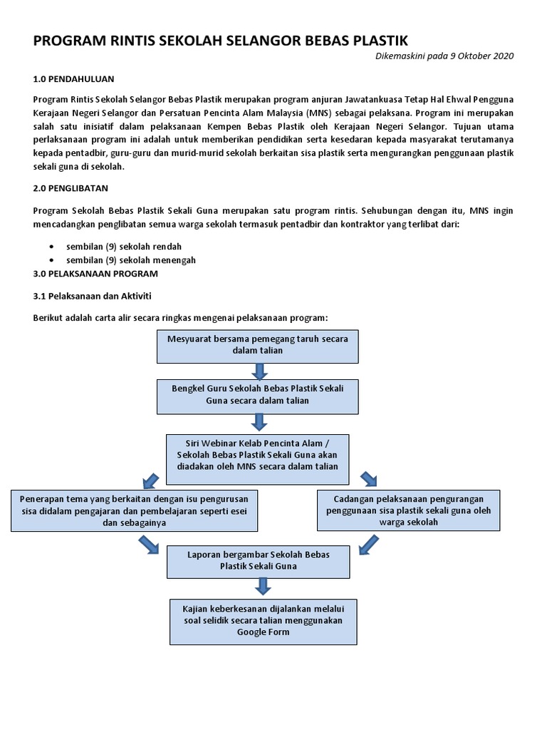 Perincian Program Rintis Sekolah Selangor Bebas Plastik | PDF