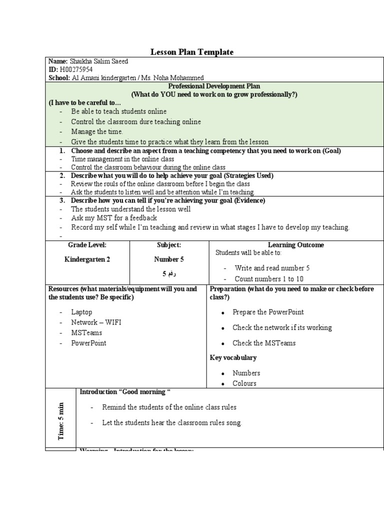 Lesson Plan - Number 5 | PDF | Lesson Plan | Classroom