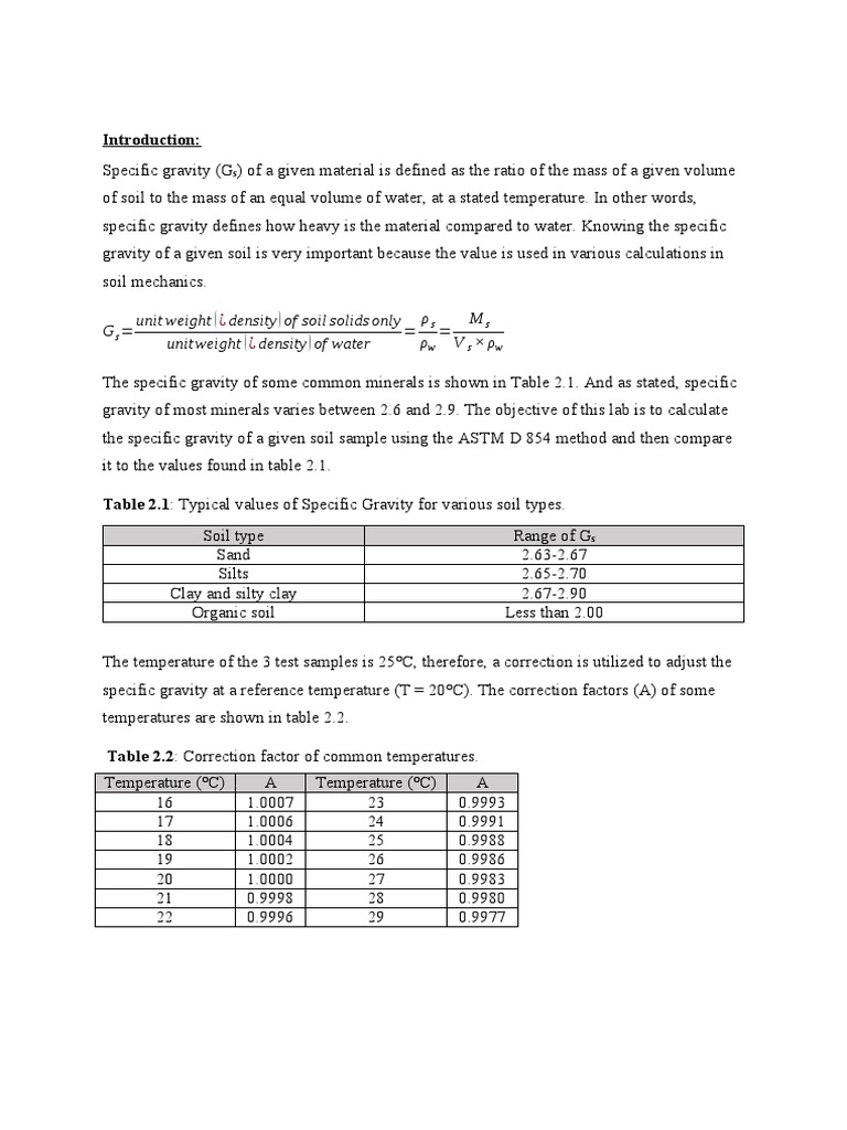 Specific Gravity Lab Report | PDF | Soil | Density