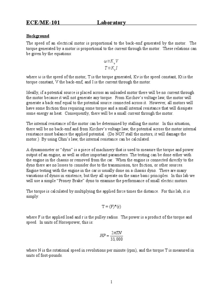 101 Dyno Lab | PDF | Electric Motor | Temporal Rates