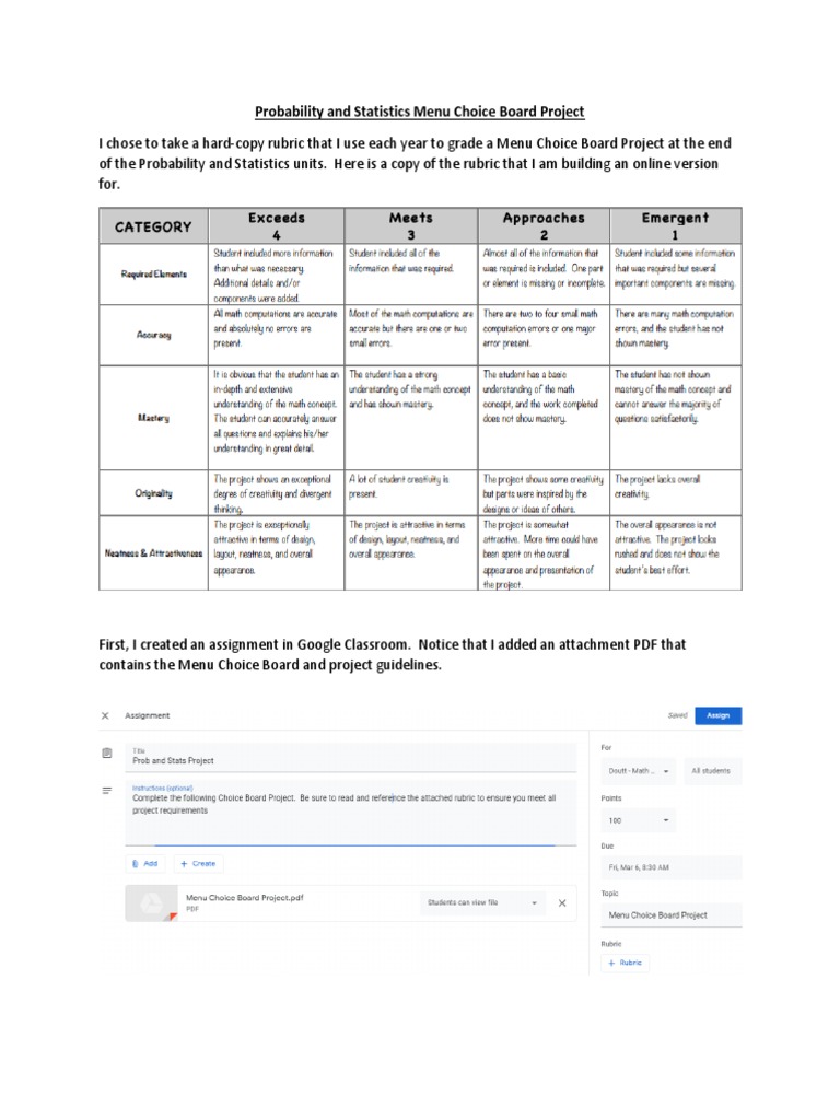 Probability and Statistics Project Rubric | PDF | Rubric (Academic ...