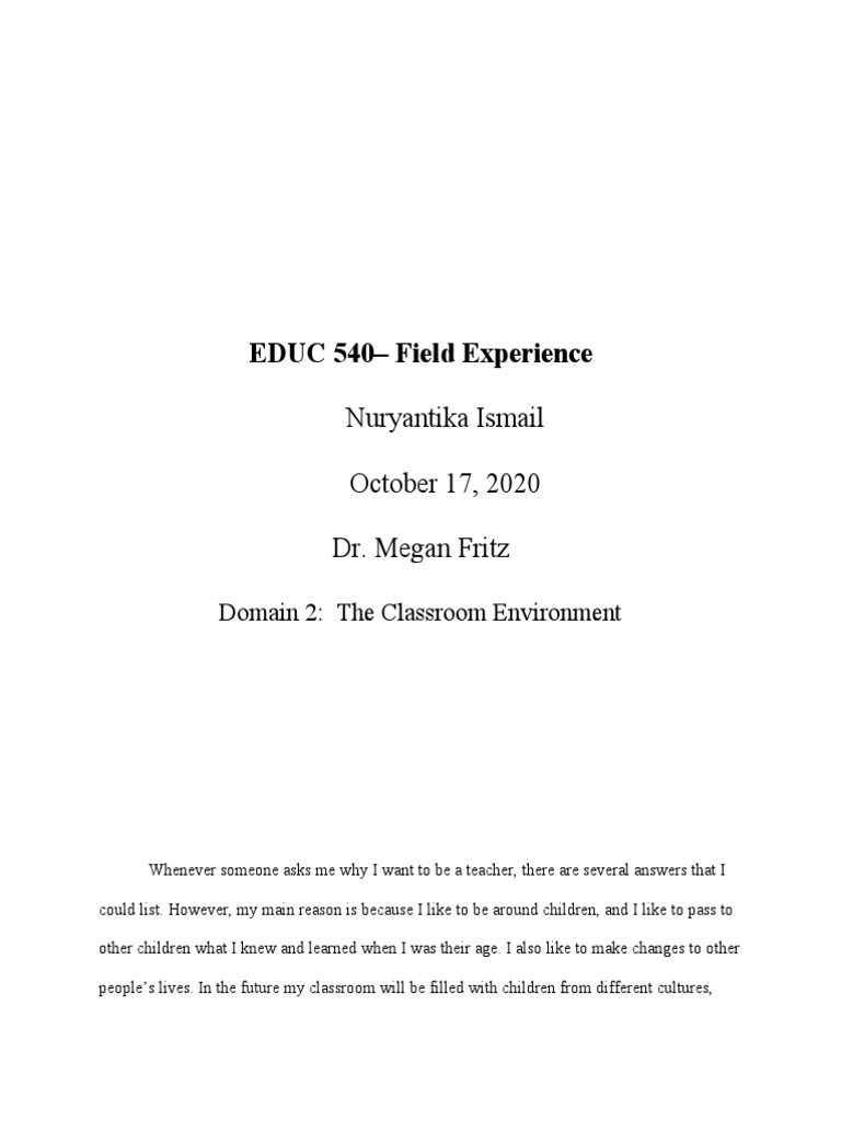 Edu 540 Domain 2 - The Classroom Environment | PDF | Classroom | Teaching