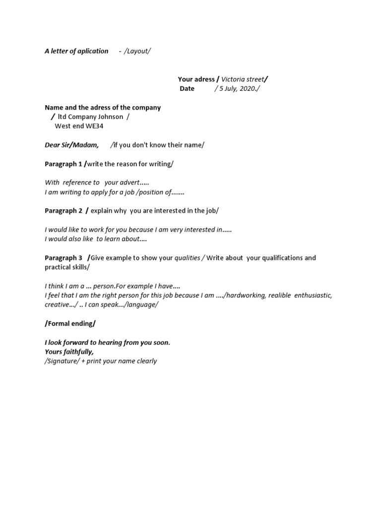 Application Letter Layout Guide | PDF | Language Arts & Discipline ...