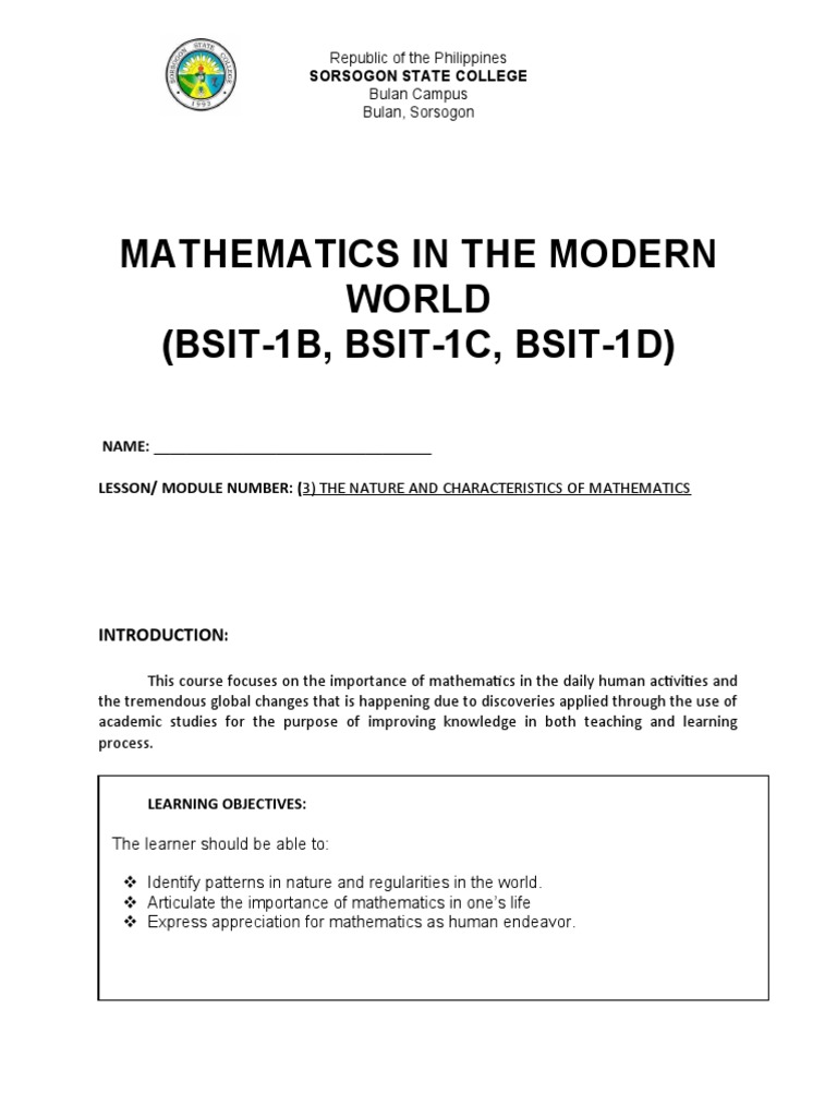 Module 1 MODERN MATH | PDF | Teaching Mathematics | Logic