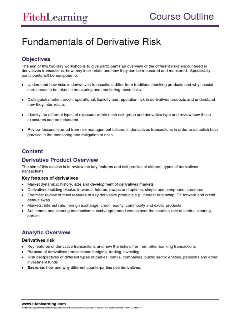 Fundamentals of Derivative Risk: Course Outline | PDF | Derivative ...