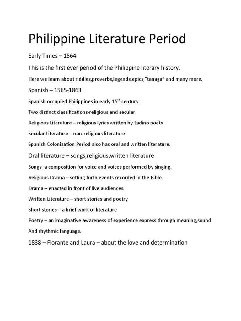 Philippine Literature Period: Early Times - 1564 This Is The First Ever ...
