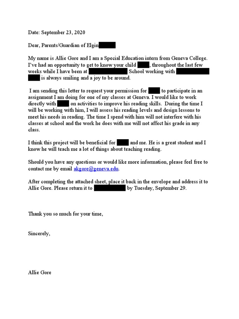 Edu 474 Parent Permission Letter | PDF | Wellness
