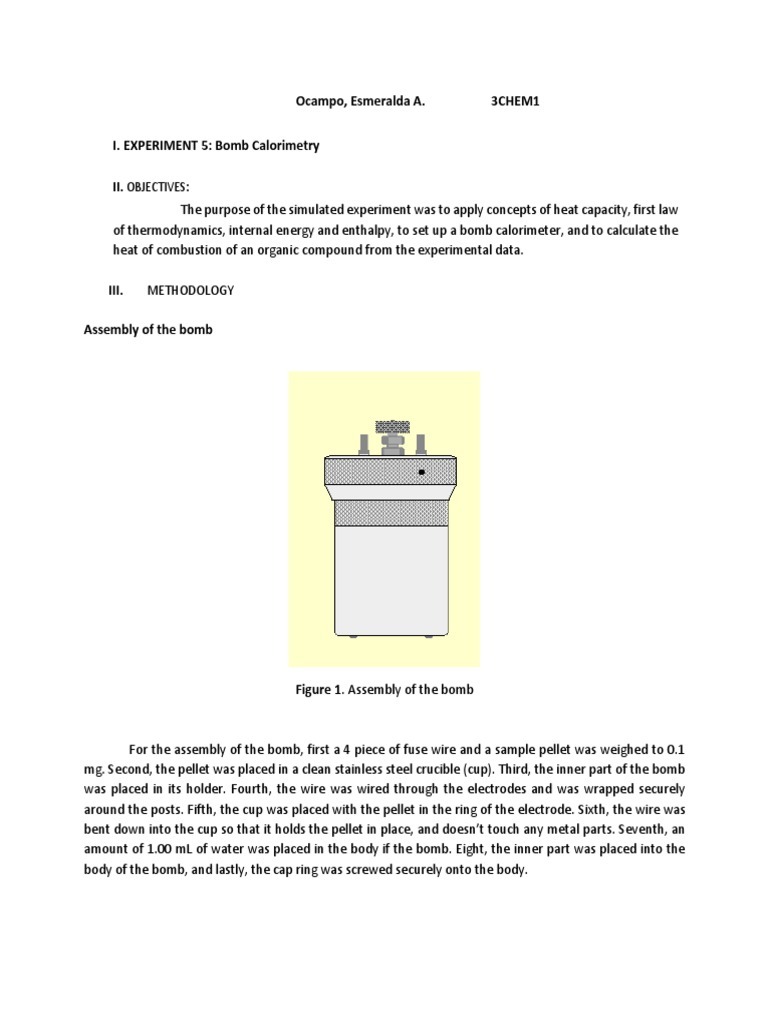 Experiment 5. Bomb Calorimetry. Ocampo. 3CHEM1 PDF | PDF | Mole (Unit ...