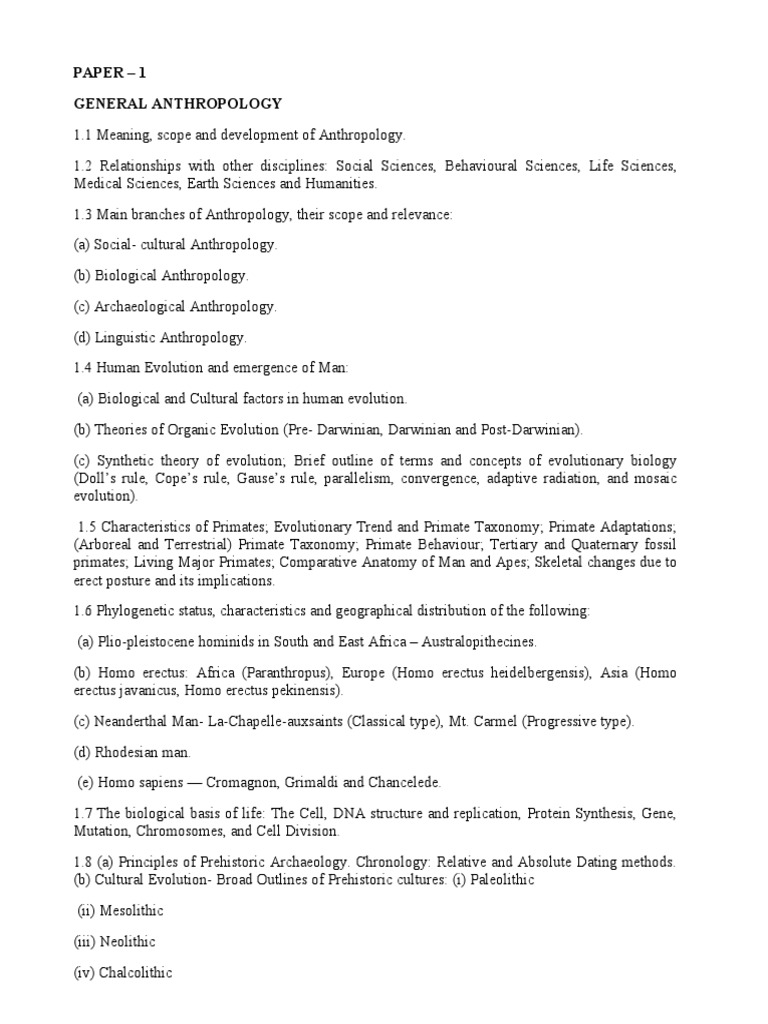 Anthropology Syllabus | PDF | Kinship | Tribe