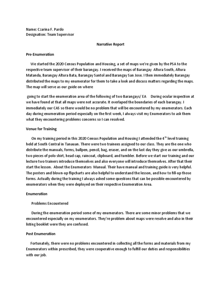 2020 Census Narrative Report by Czarina Pardo | PDF | Business