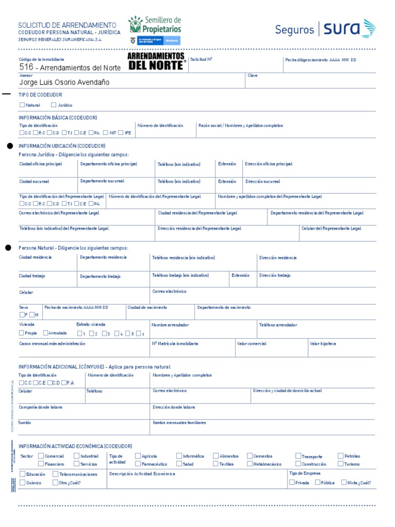 Formulario SURA CODEUDOR Arr - Del Norte PDF | PDF | Seguro | Tarjeta ...