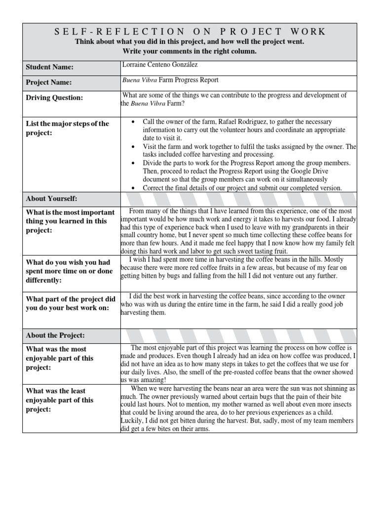 Self Reflection On Project | PDF | Coffee | Cognition