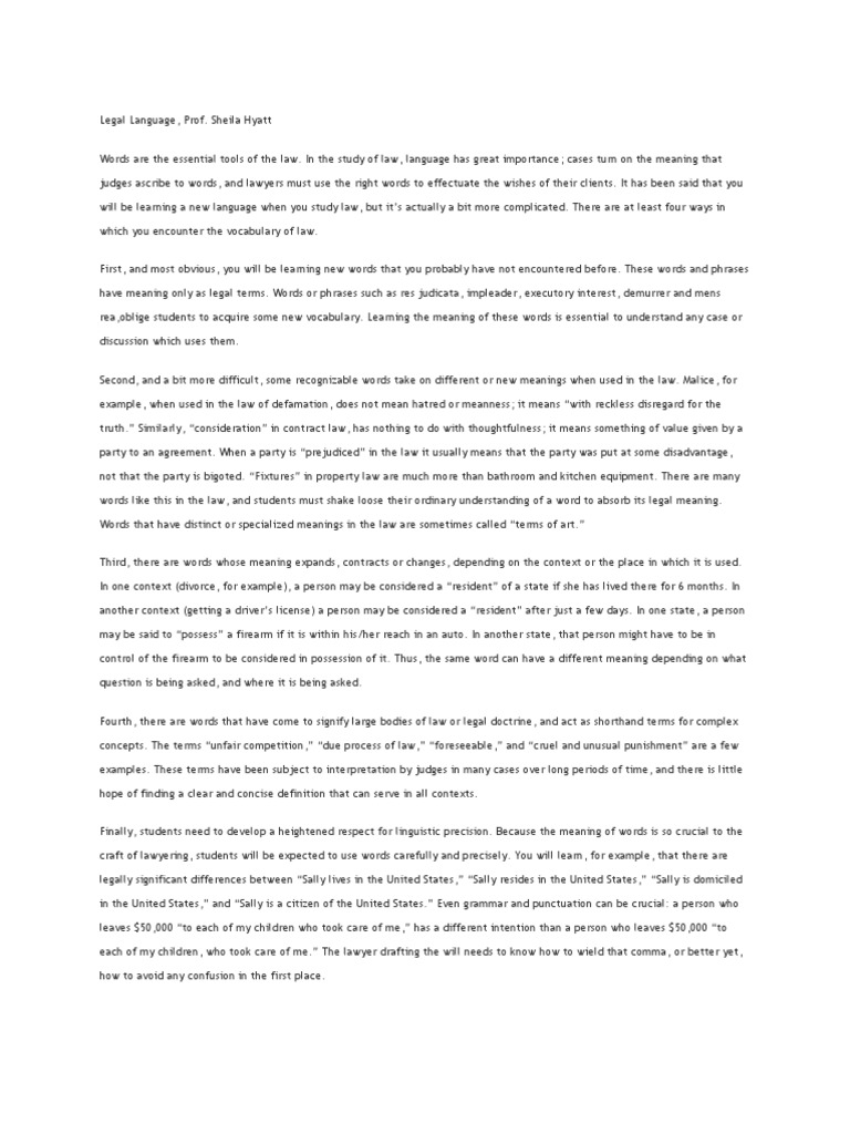 Legal Language - Prof. Sheila Hyatt | PDF | Word | Virtue