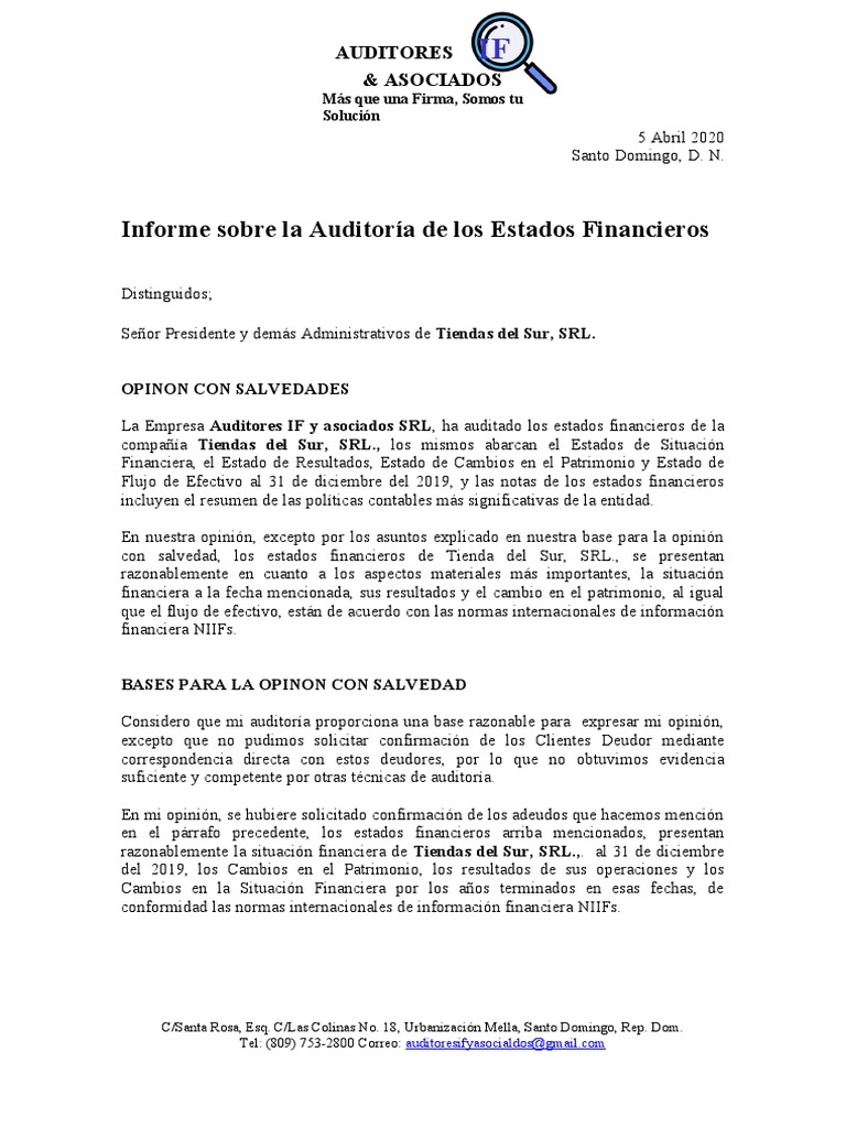 Dictamen Del Auditor Con Salvedad. | PDF | Auditoría | Contralor