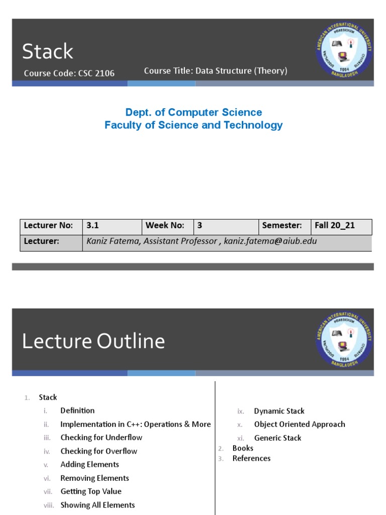 Stack: Dept. of Computer Science Faculty of Science and Technology ...