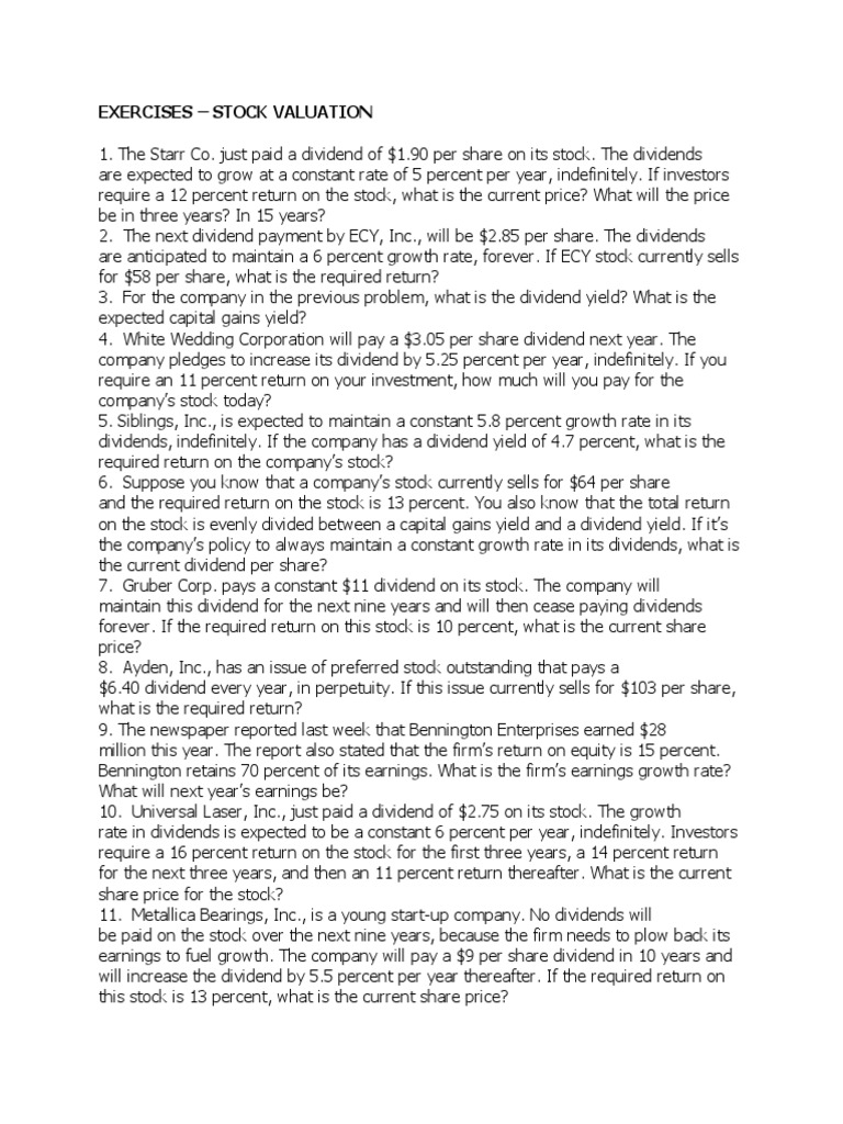 Stock Valuation Exercises and Returns | PDF | Dividend | Preferred Stock