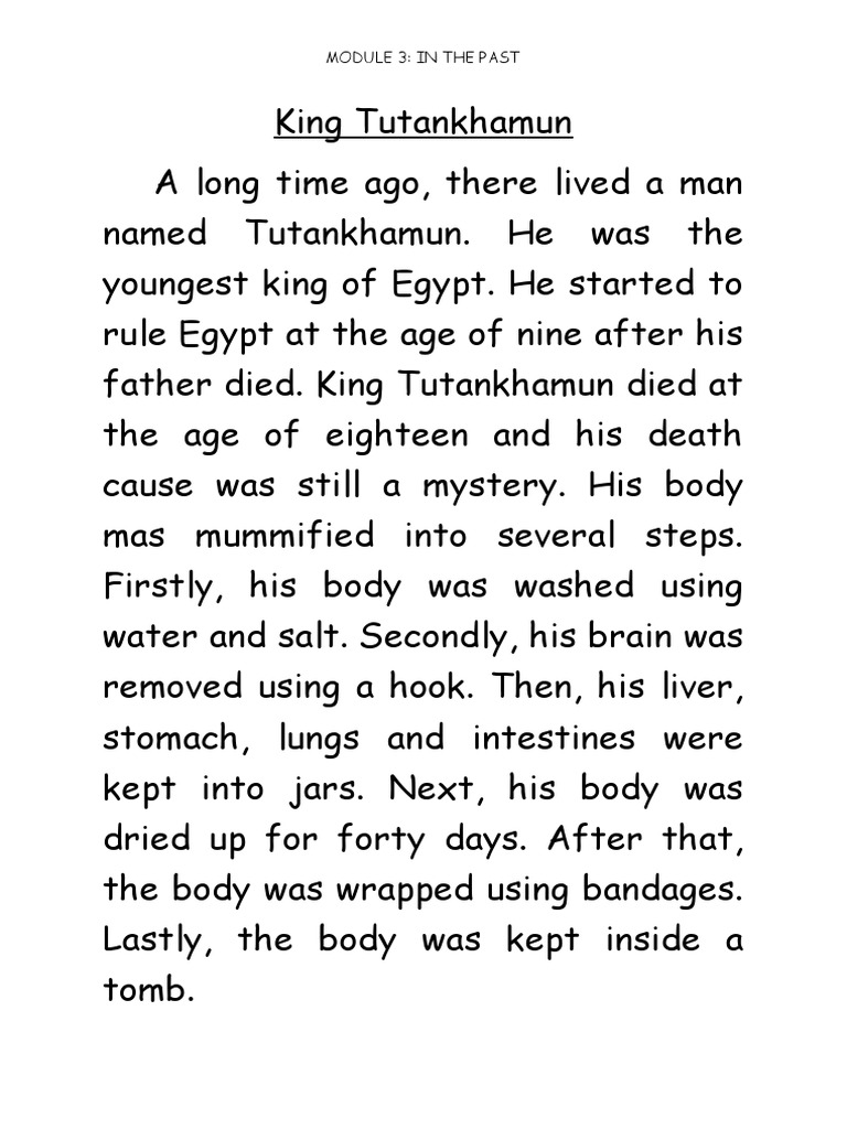 KING TUTANKHAMUN Simple and Short Essay | PDF | History