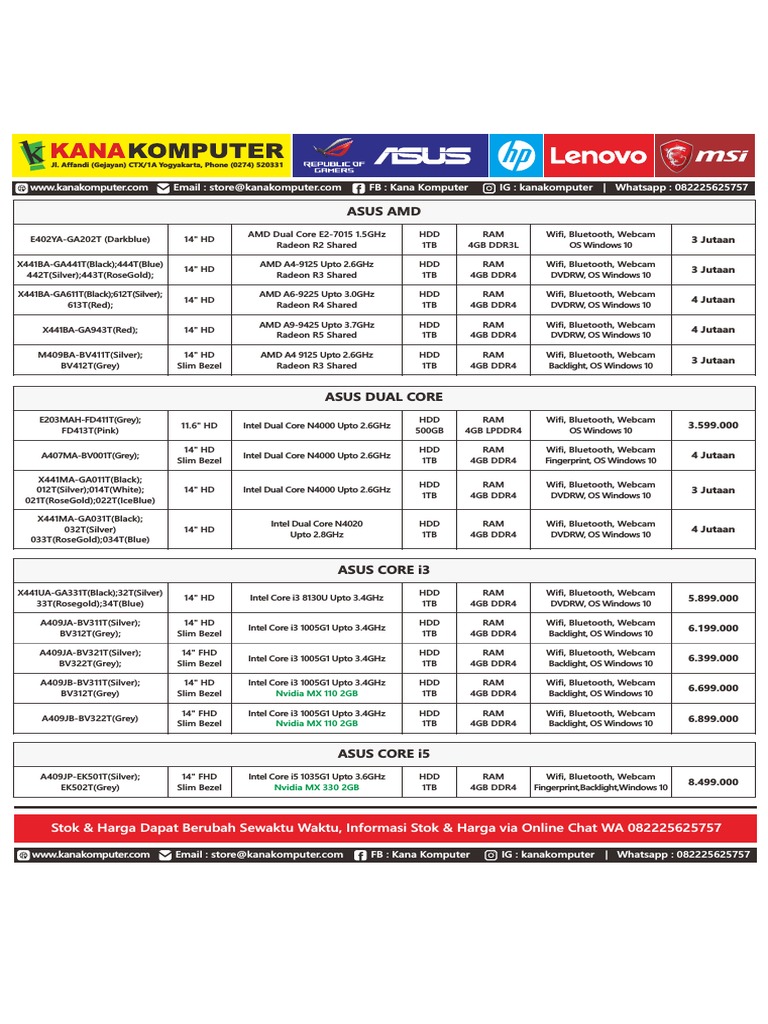 Pricelist Kana Komputer September 2020 Update 14 | PDF | Consumer ...