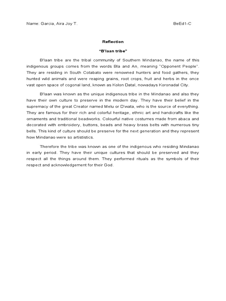 Reflection B'lan Tribe | PDF | Indigenous Peoples | Ethnicity