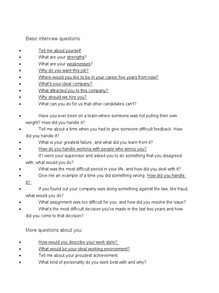 Basic Interview Questions List | PDF